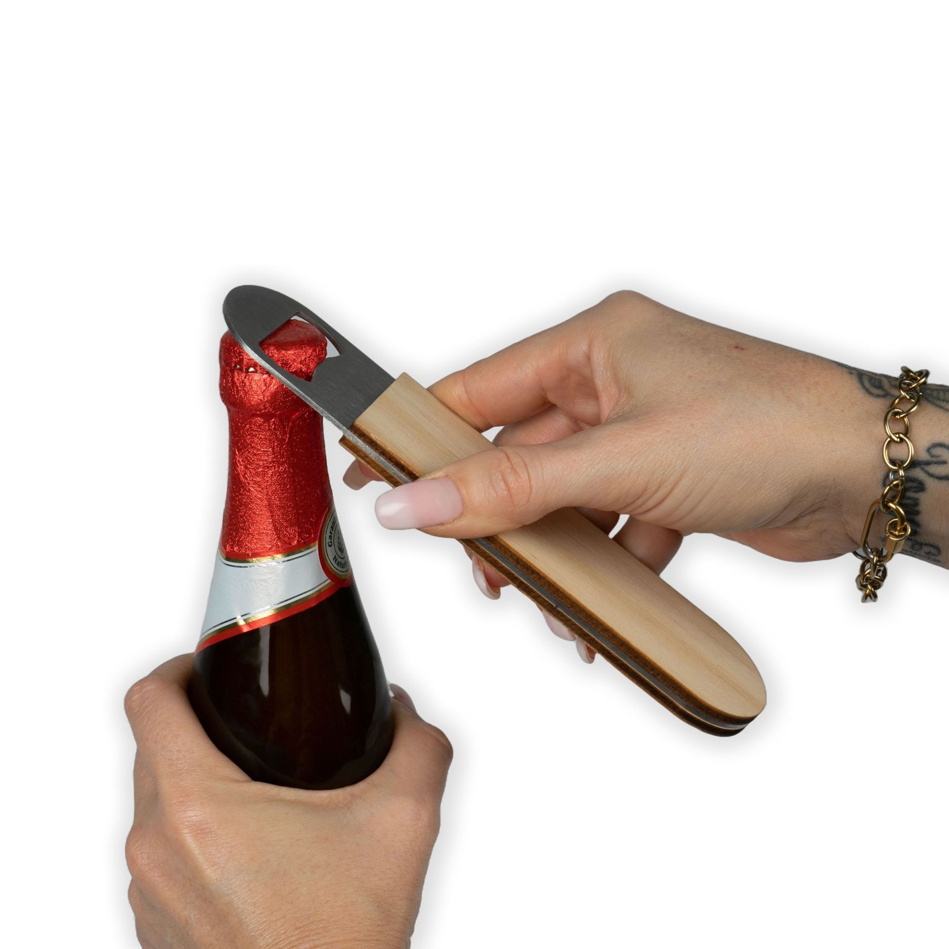 Bottle opener with wooden handle 174 x 40 x 8 mm, printable on one side ...
